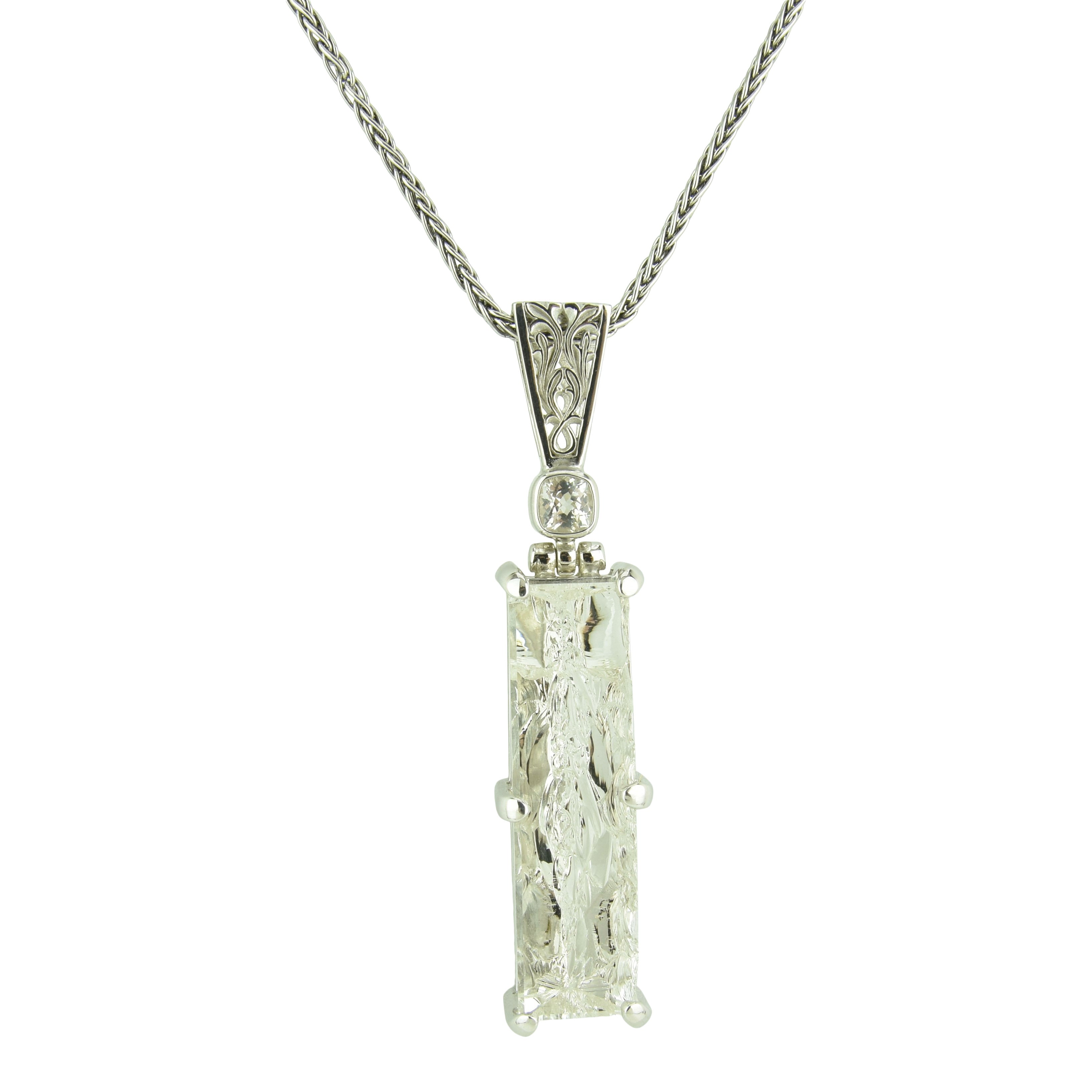Clear Quartz Angelic Reflections Pendant, Rectangle Cut, set in Sterli ...